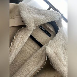 Zara | Jackets & Coats | Zara Taupe Double Faced Shearling Cropped ...